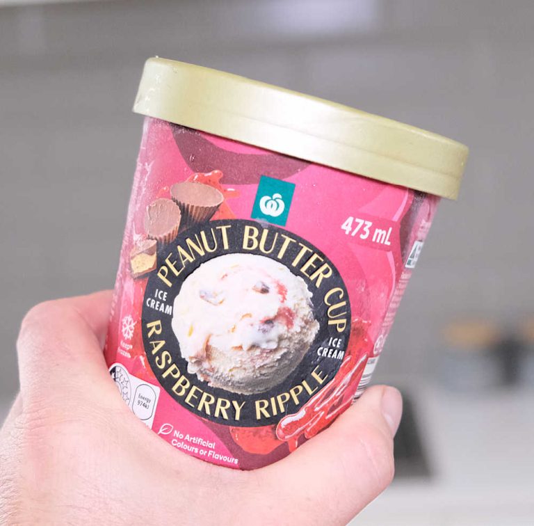 Review Of Woolworths Peanut Butter Cup Raspberry Ripple Ice Cream 473ml ...